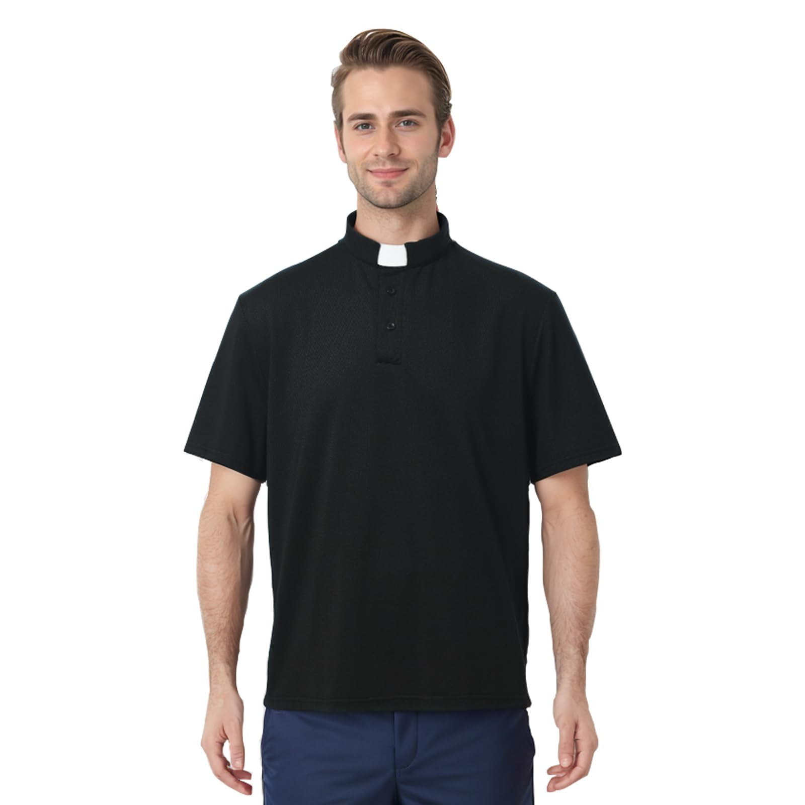 BLESSUME Mens Clergy Tab Collar Polo Shirt Short Sleeve Pastor Minister ...