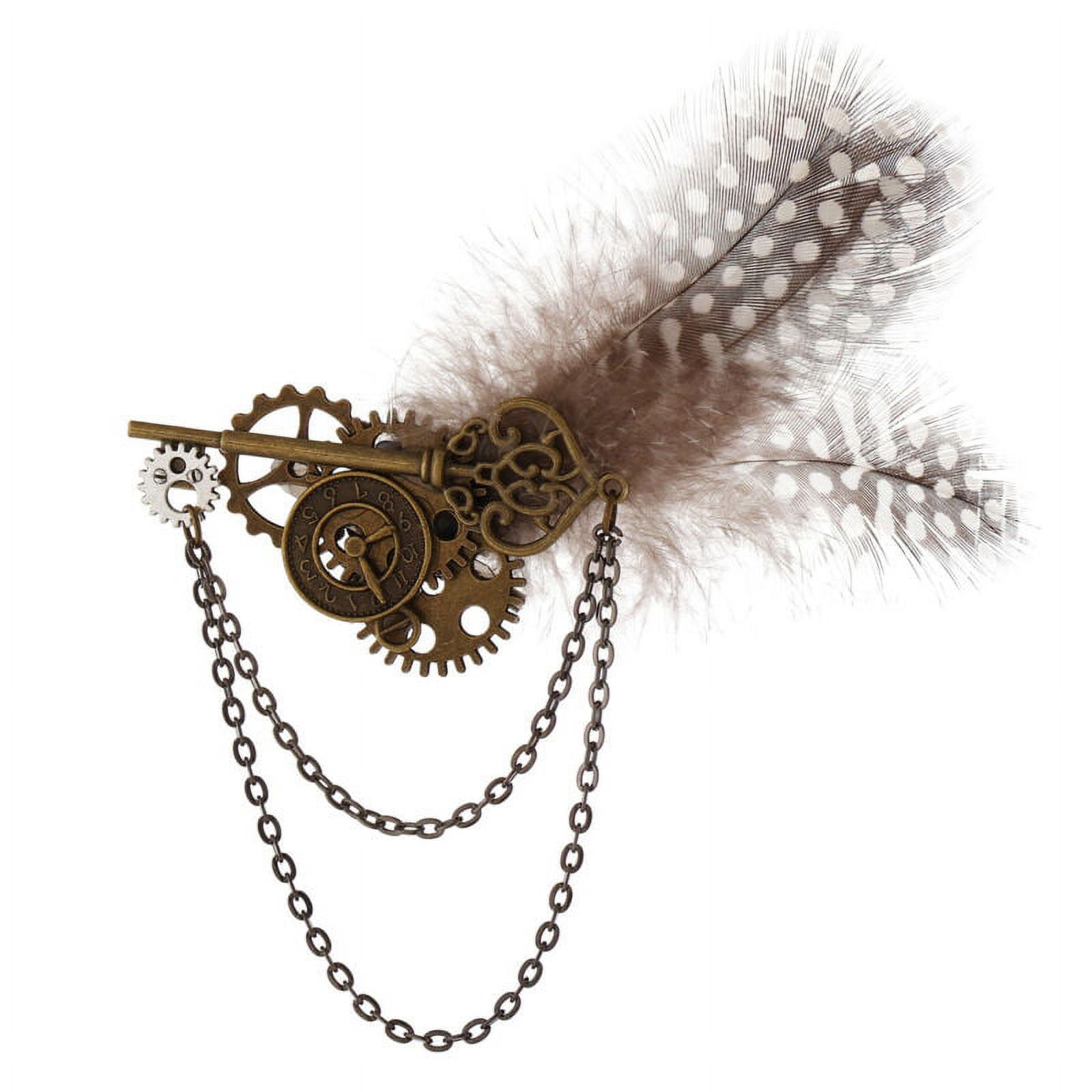 BLESSUME Vintage Brooch Steampunk Feather Key Chain Breastpin Wedding ...