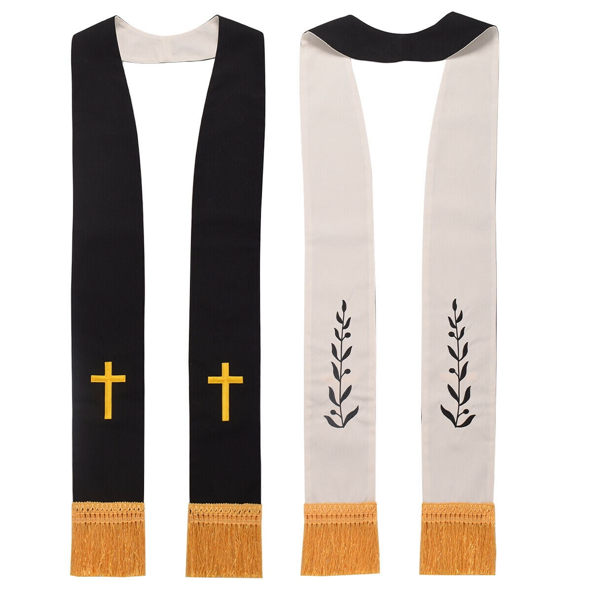 BLESSUME priest liturgical White / Black Reversible Stole Clergy cross ...