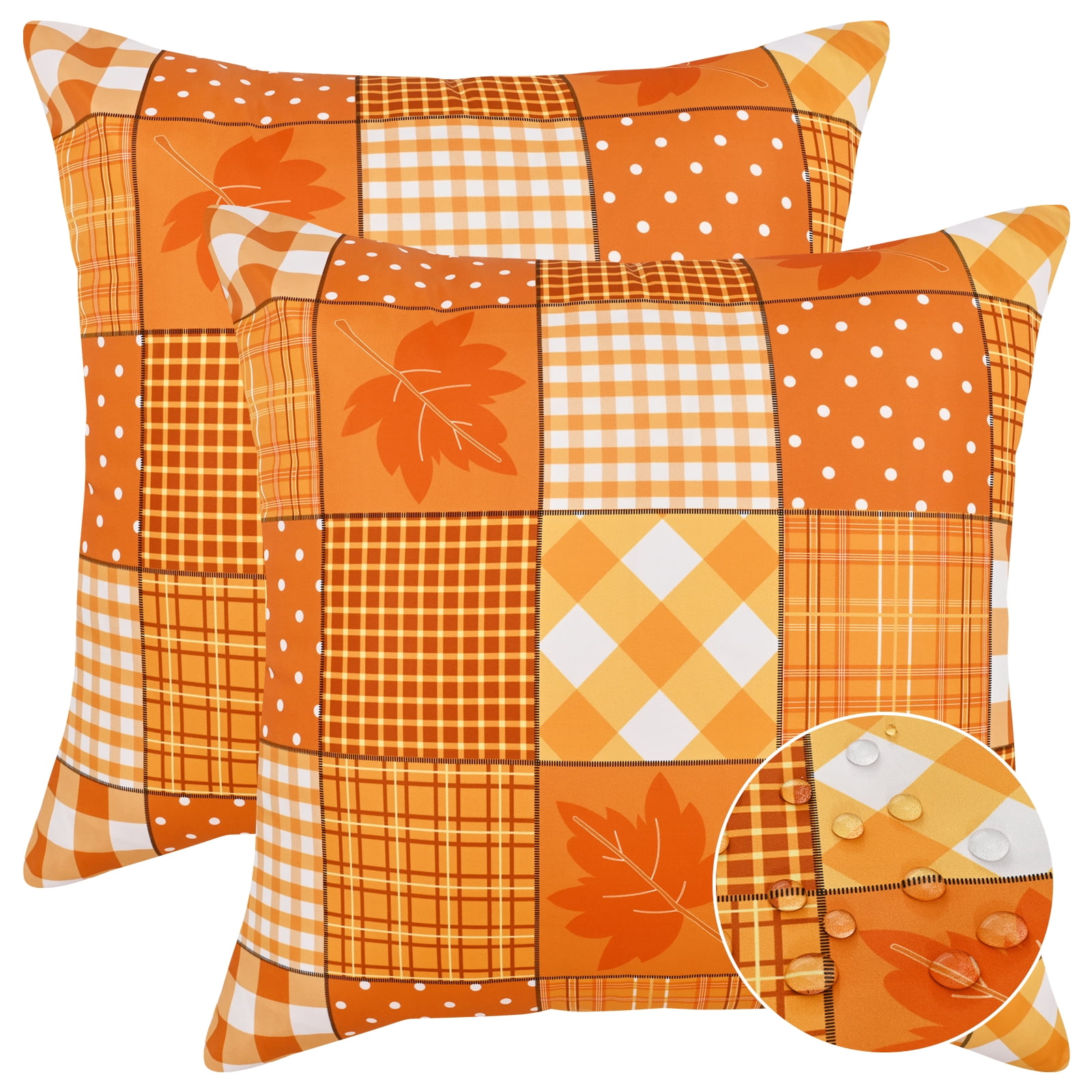 BLEUM CADE 2 Pack Fall Pillow Covers ,Orange Buffalo Plaid Thanksgiving ...
