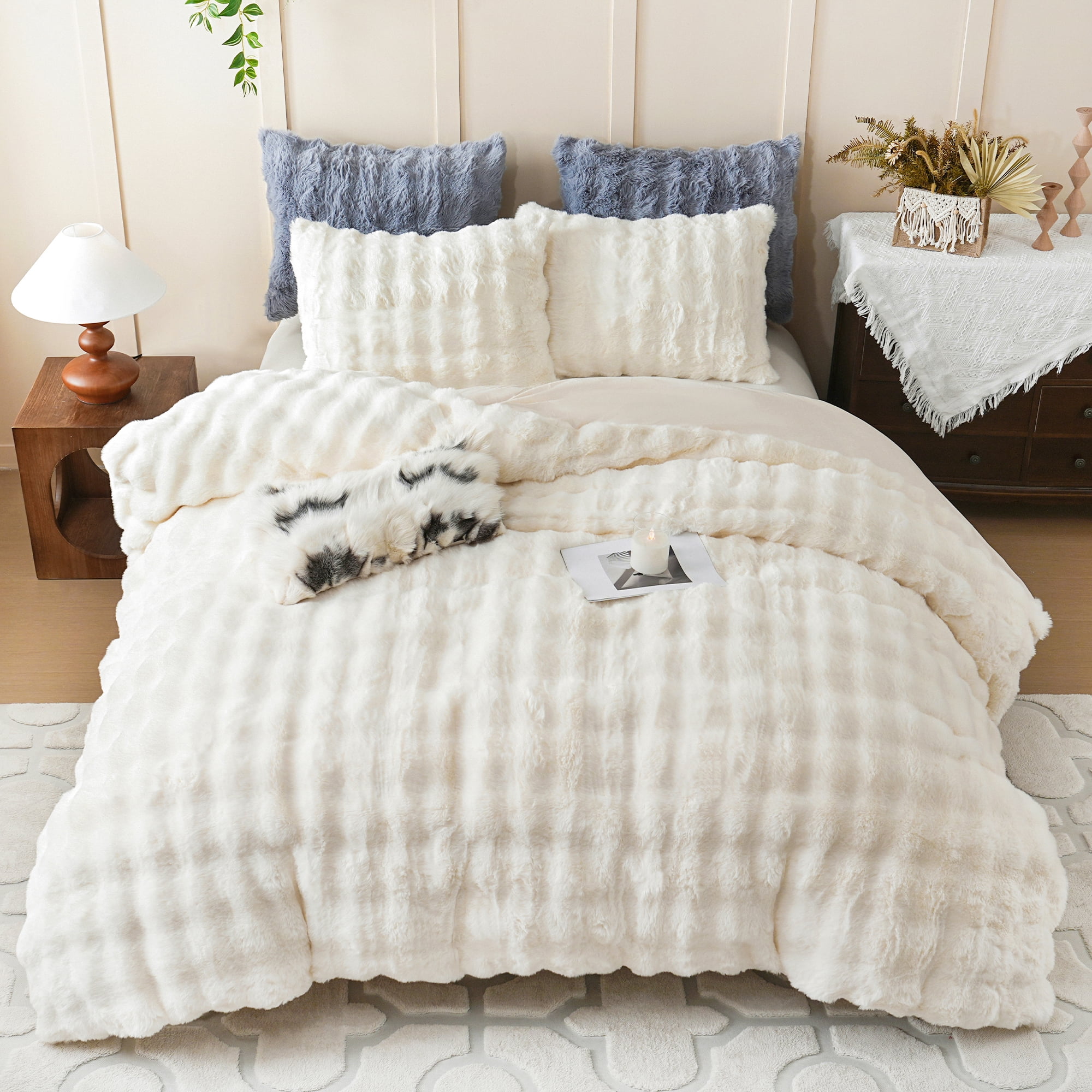 Bleum Cade, Fluffy Comforter Set, King Size, Faux Rabbit Fur Bedding ...