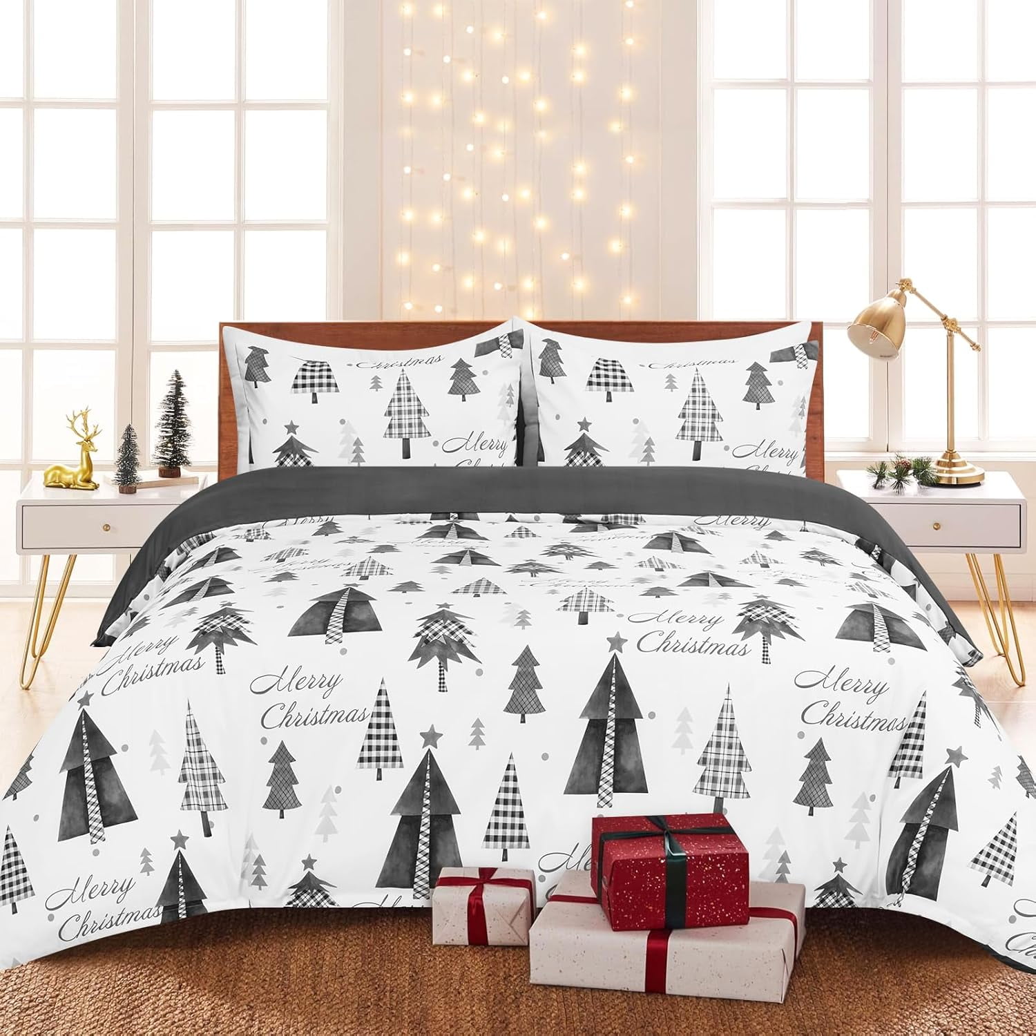 BLEUM CADE 3 Pieces Christmas Duvet Cover Set King Size,Xmas Tree ...