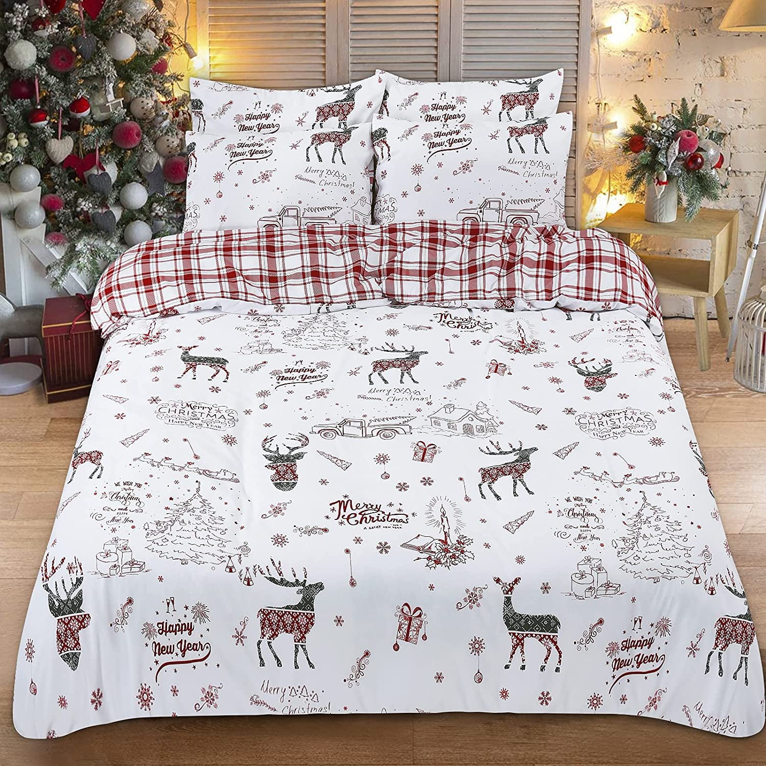 Bleum Cade Christmas Duvet Cover Set, King Size Reversible Snowflake ...