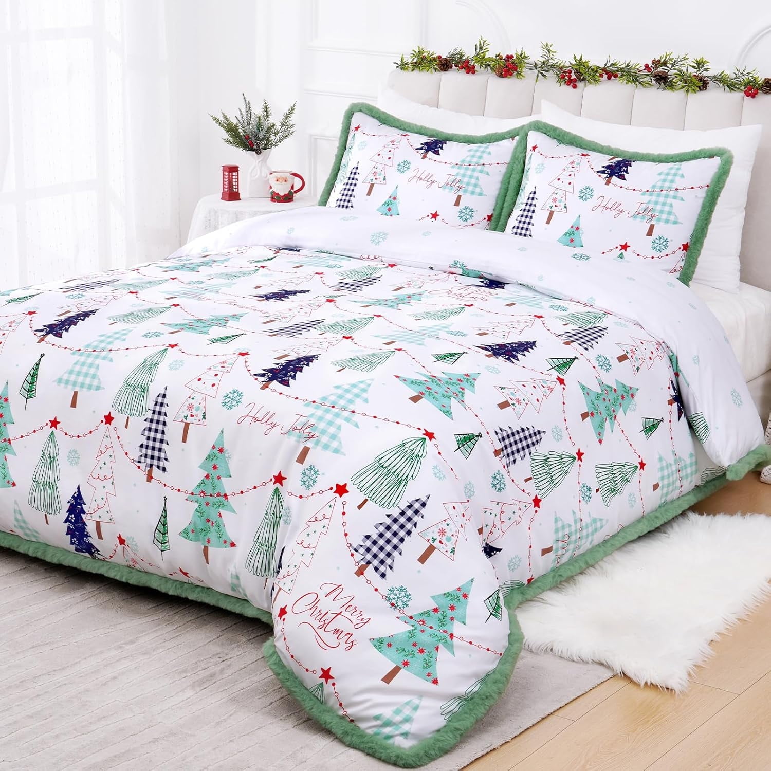 BLEUM CADE 3 Pieces Christmas Duvet Cover Set Queen Size Christmas Tree ...