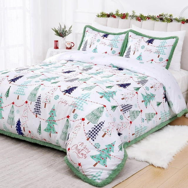 BLEUM CADE 3 Pieces Christmas Duvet Cover Set Queen Size Christmas Tree ...