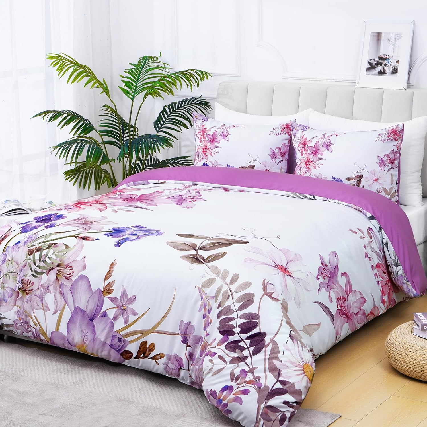 BLEUM CADE 3 Pieces Floral Duvet Cover Queen Size Set,Soft Double ...