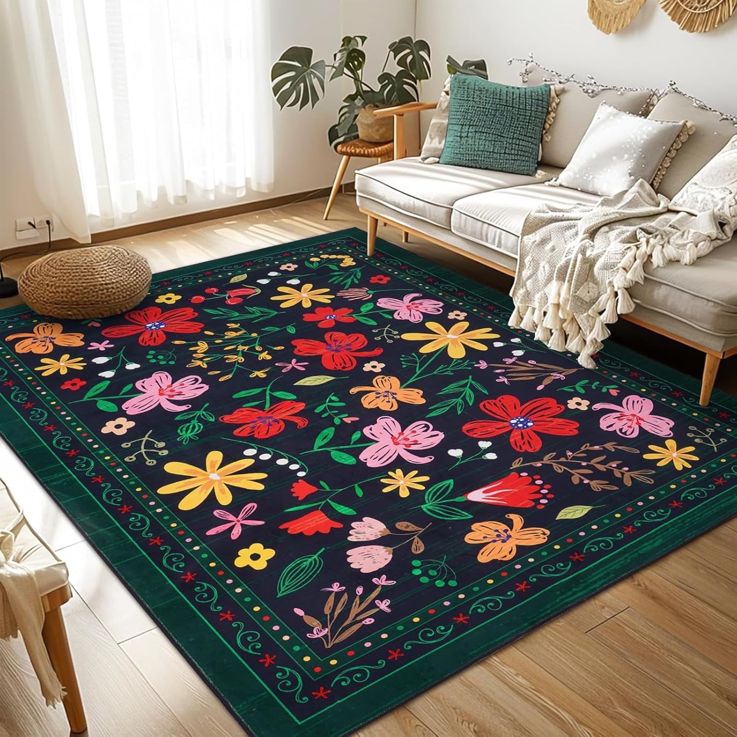 BLEUM CADE 3x5 Area Rug, Floral Rugs for Living Room, Lightweight Non ...