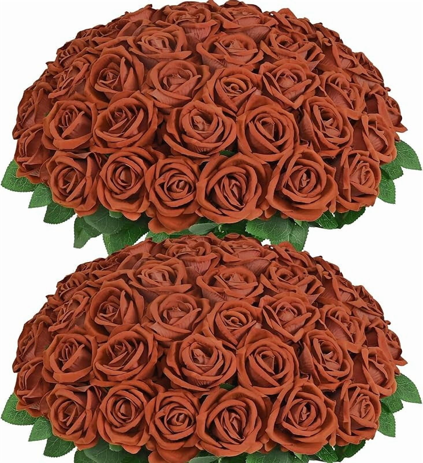 BLEUM CADE 50 Pcs Red Roses Artificial Flowers, Real Touch Velvet Roses ...