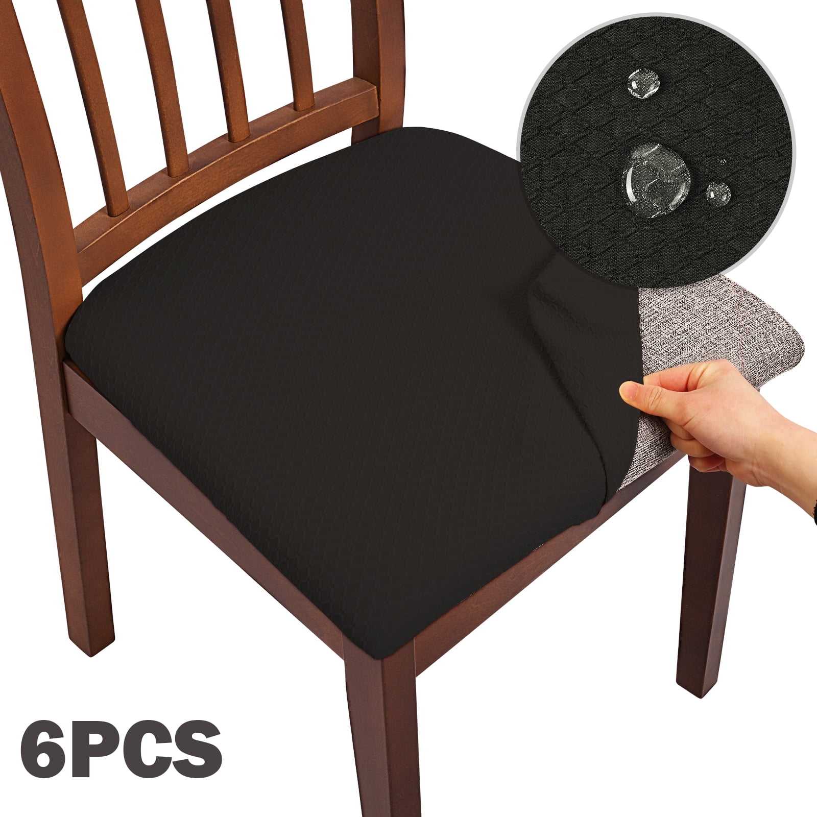 BLEUM CADE Kitchen Chair Seat Covers, 6 Pack Stretch Jacquard ...