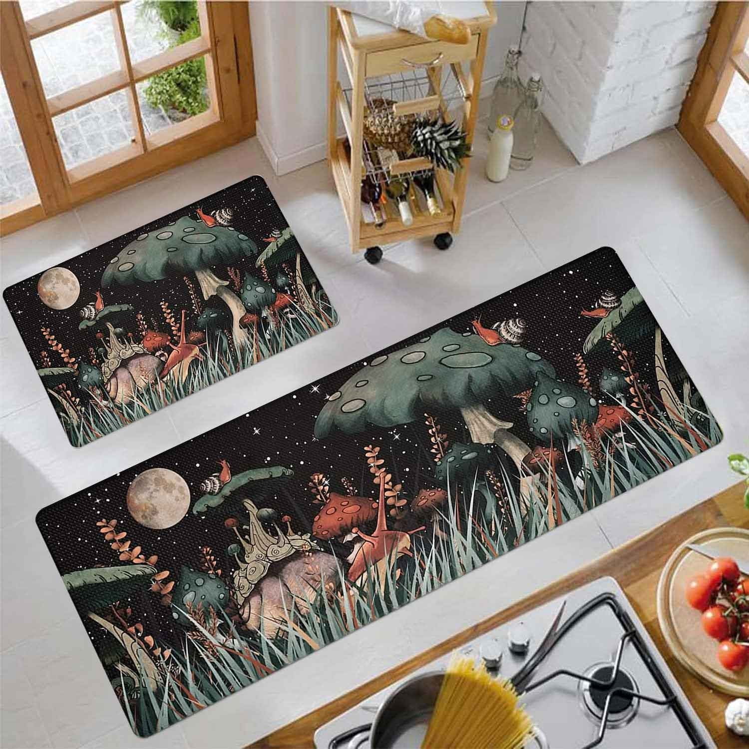 "BLEUM CADE Magic Mushroom 2-Piece Kitchen Rugs, Waterproof Non-Slip ...