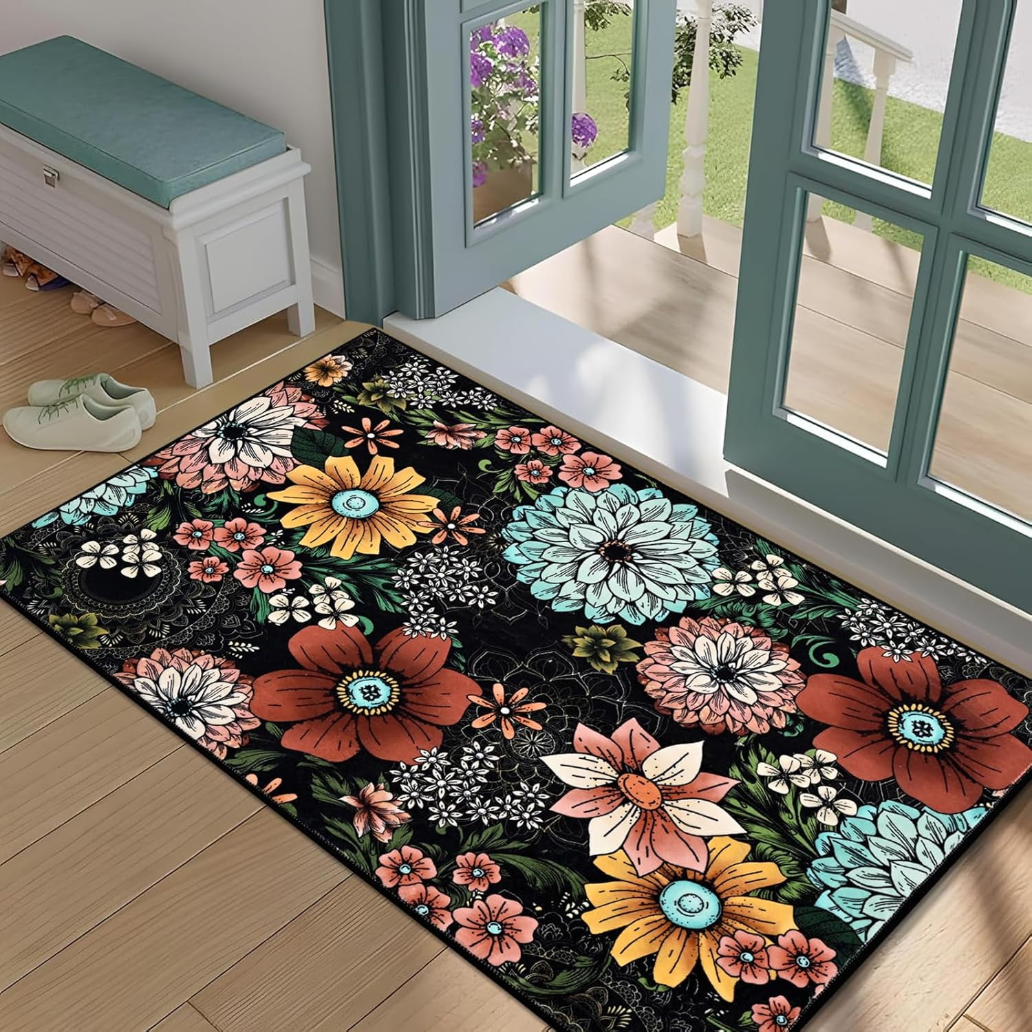 BLEUM CADE Boho Floral Area Rugs 2x3 Entryway Rug,Non Slip Washable ...