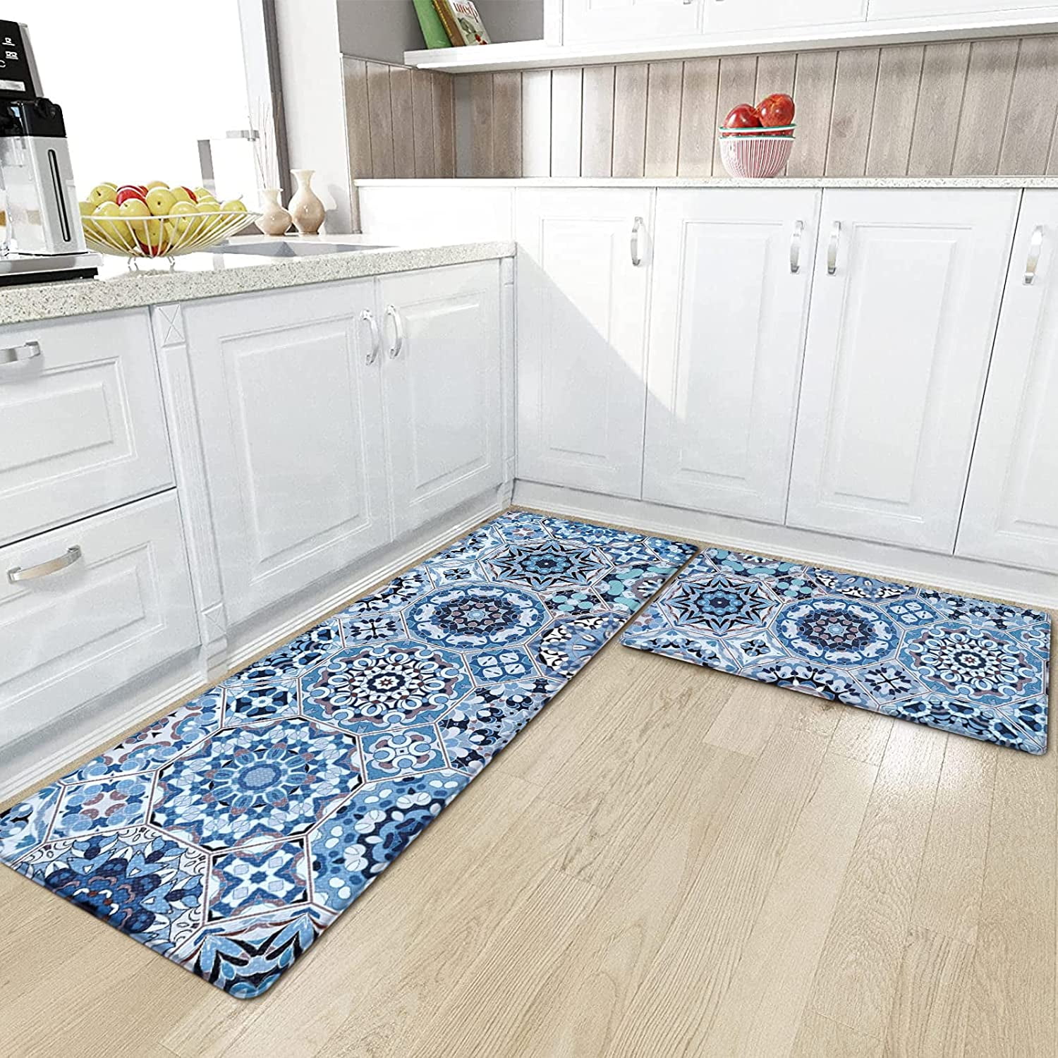 "BLEUM CADE Kitchen Rugs Set, Anti Fatigue, Blue Runner Rug, Waterproof ...