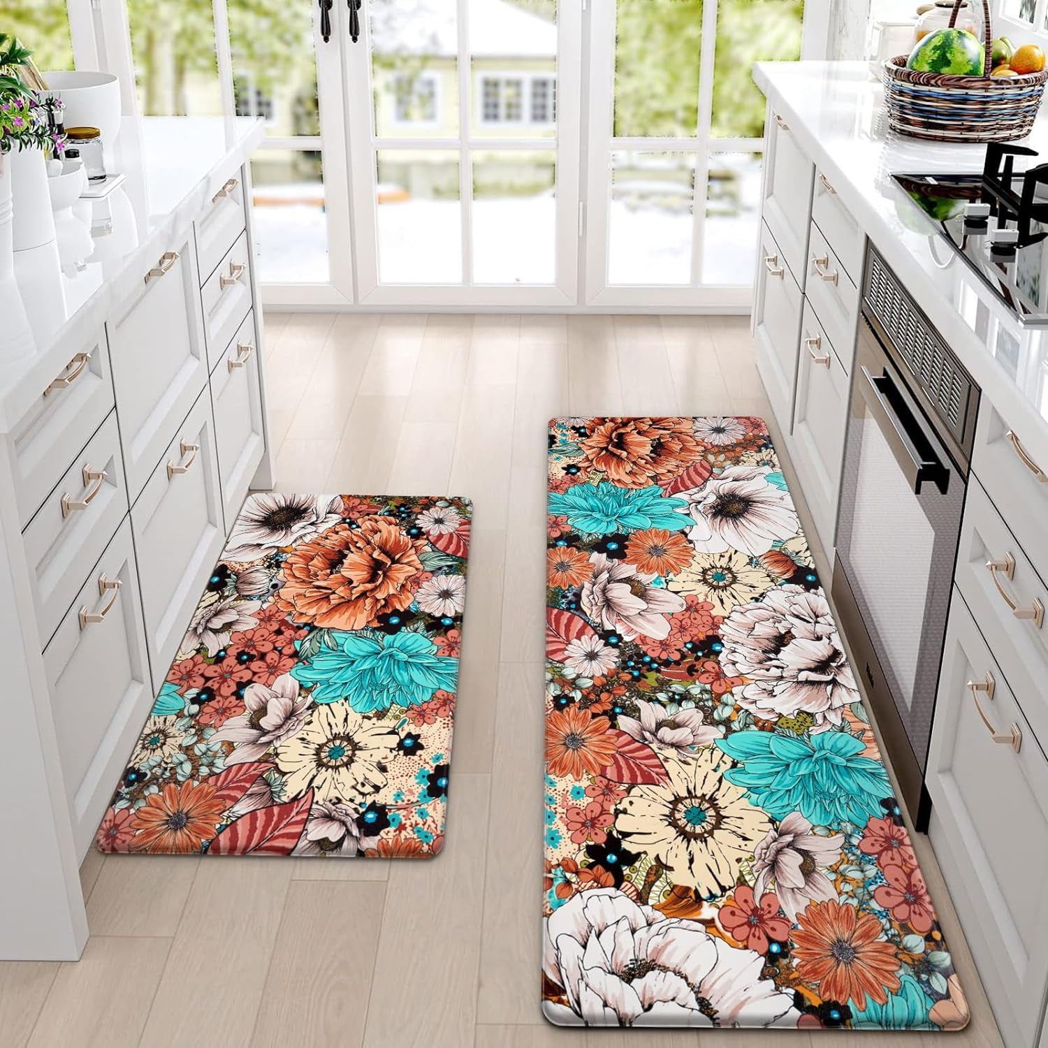 BLEUM CADE Boho Comfort Waterproof Kitchen Runner Rug, Floral Anti ...