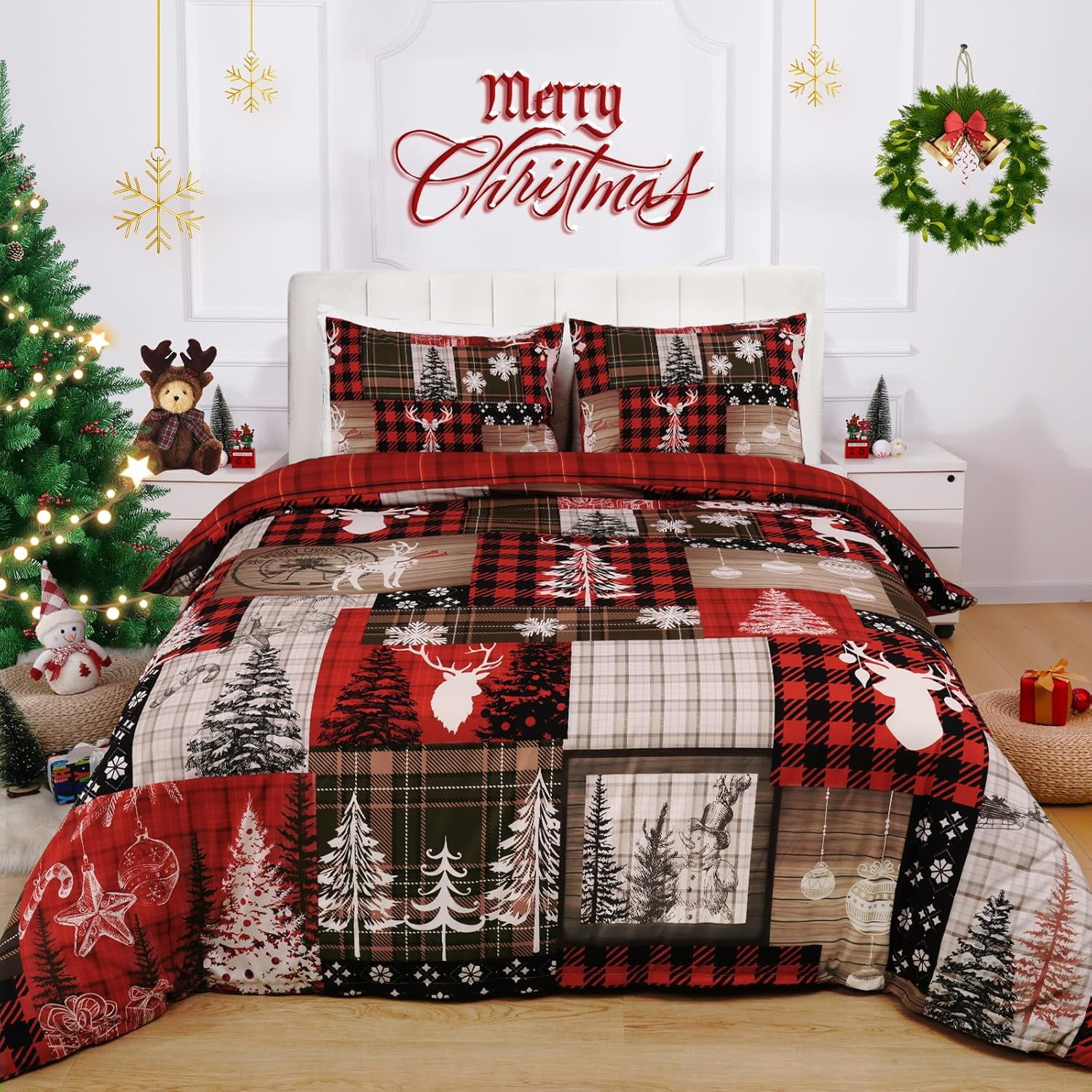 BLEUM CADE Christmas Duvet Cover King Size,Soft Retro Plaid Duvet Cover ...