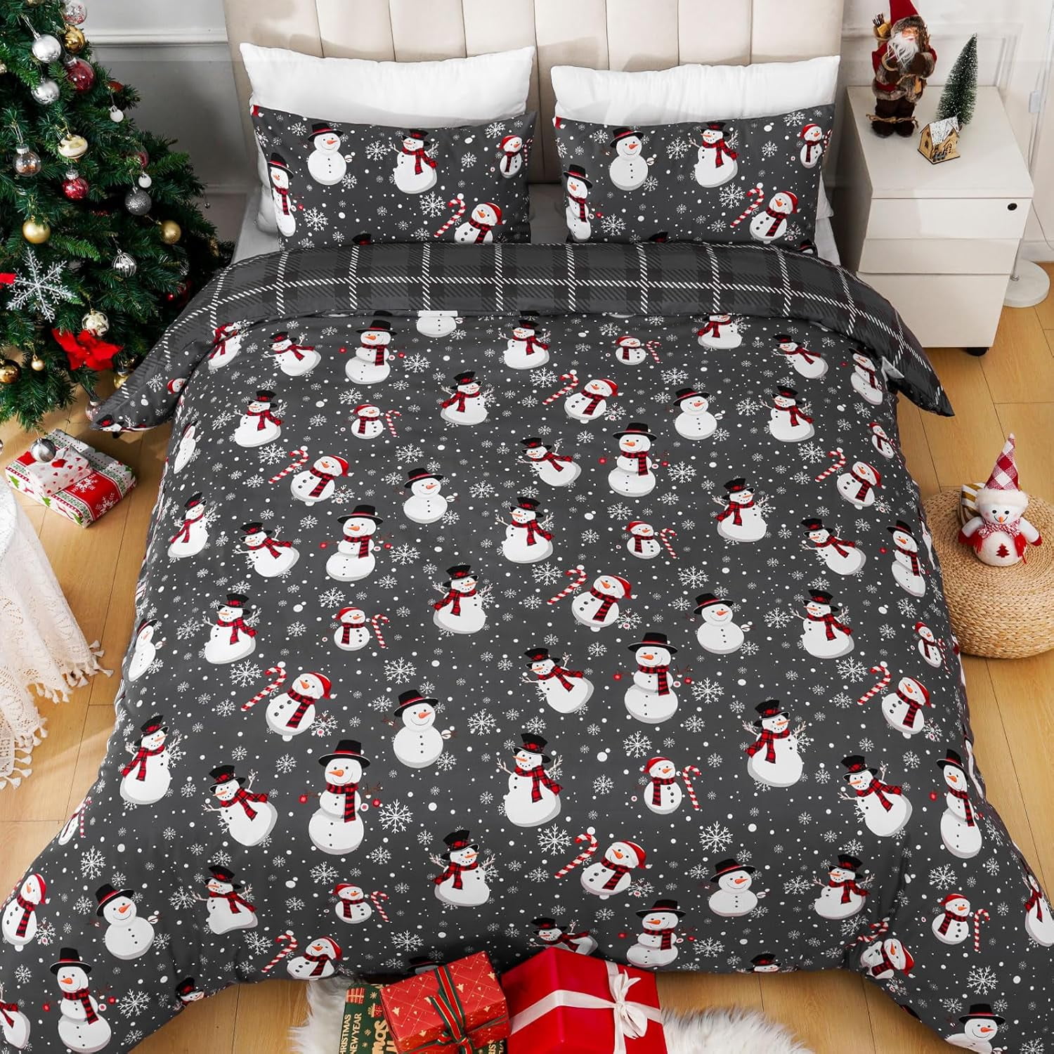 BLEUM CADE Christmas 3 Piece Duvet Cover Set Queen Size，Gray - Walmart.com