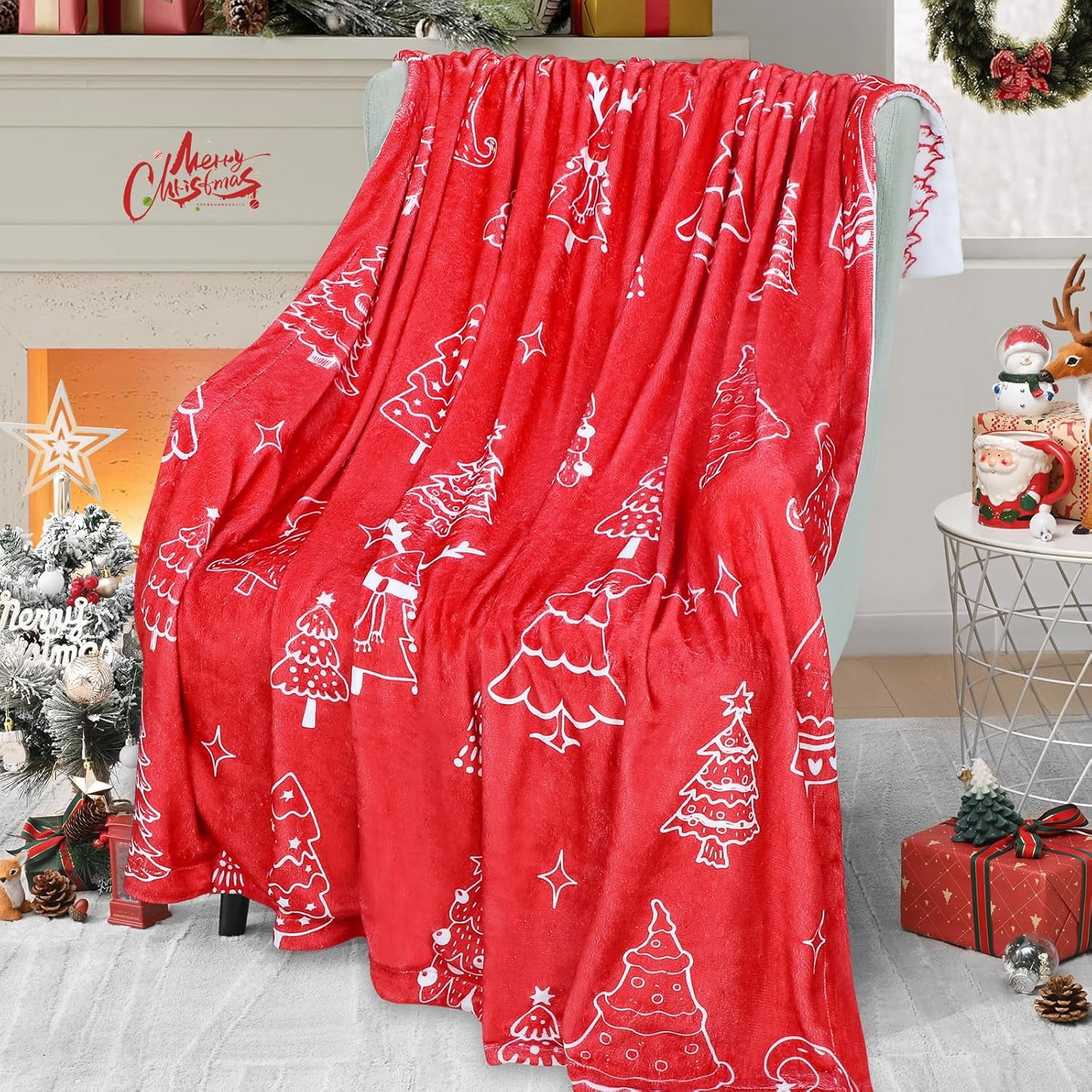 BLEUM CADE Reversible Christmas Throw Blanket for Couch,Red Christmas ...