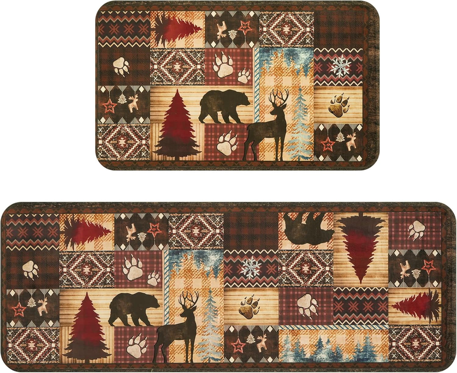 BLEUM CADE 2 Pieces Christmas Kitchen Rugs and Mats,Buffalo Bear Rustic ...