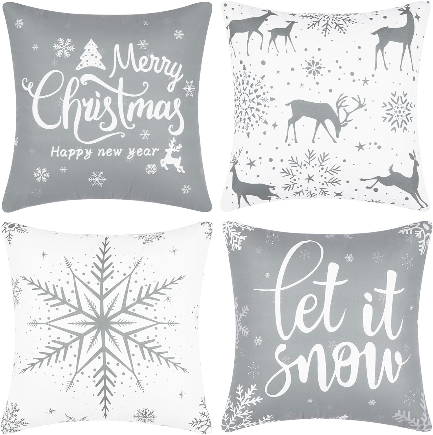 BLEUM CADE Christmas Pillow Covers 18x18 inch, Set of 4, Grey & White ...