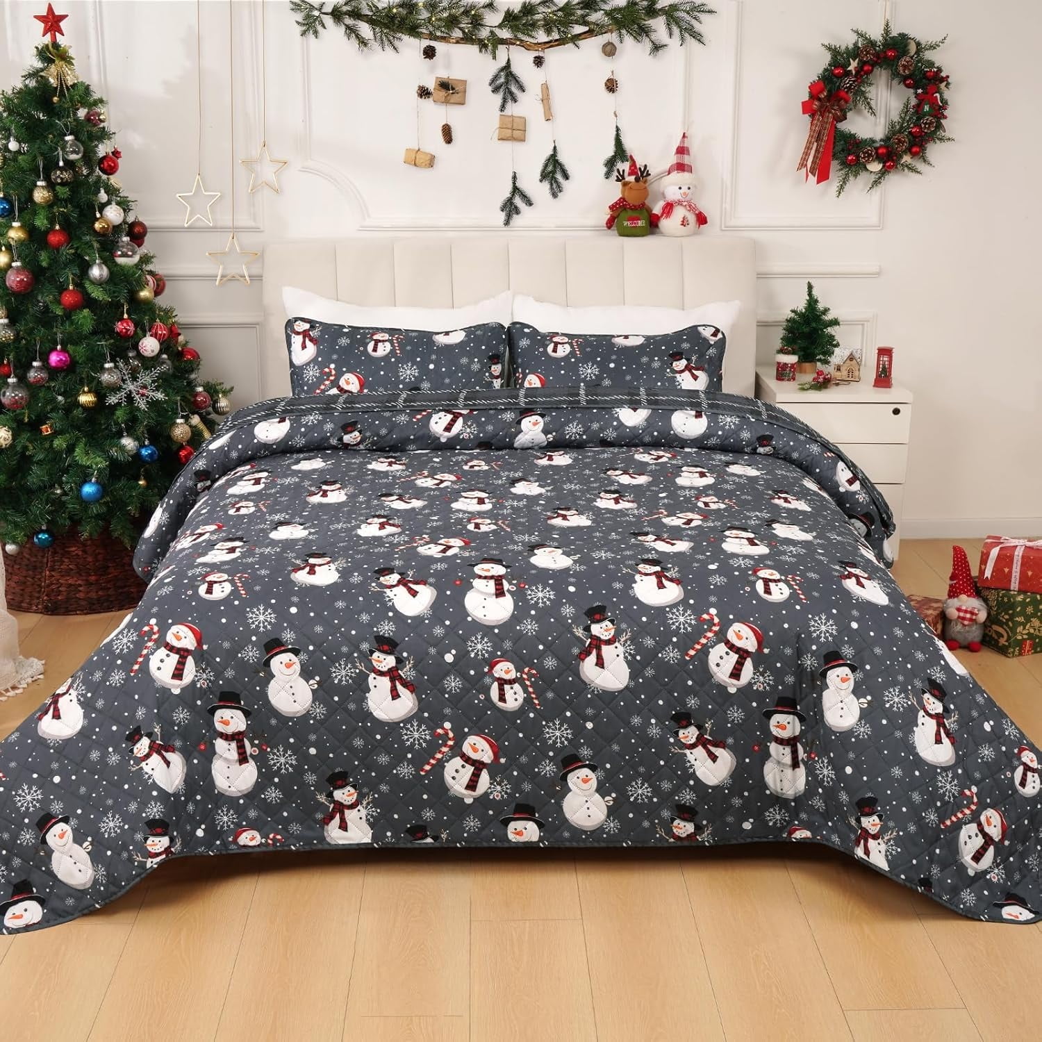 BLEUM CADE Christmas Quilt Set King Size,;Lightweight 3 Piece Snowman ...