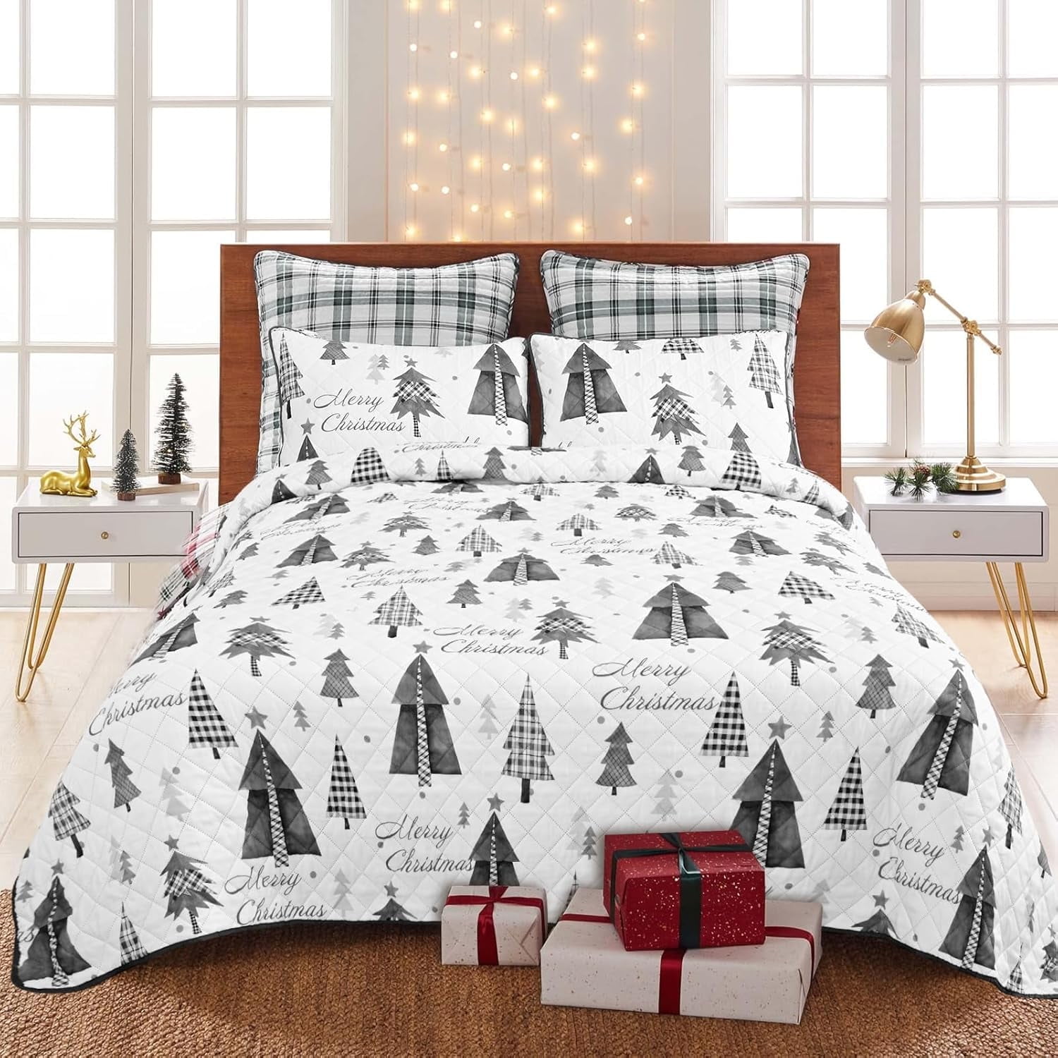 BLEUM CADE Christmas Quilt Sets Queen Size, 3 Pieces Christmas Tree ...