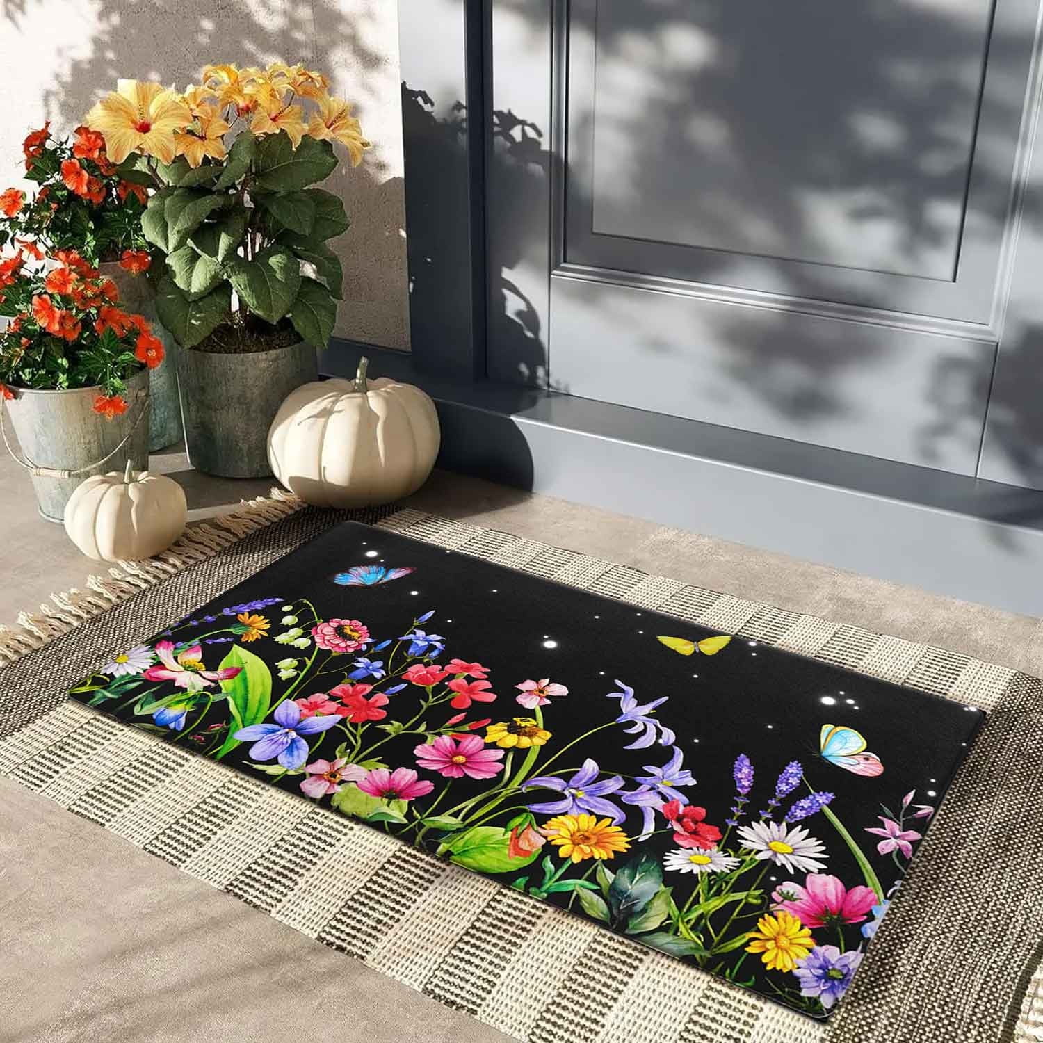 BLEUM CADE Flower Door Mat Outside Colorful Doormat with Rubber Backing ...