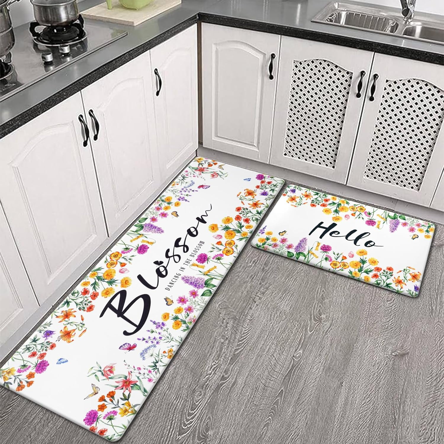 BLEUM CADE Floral Kitchen Rugs Set of 2 Anti Fatigue Kitchen Runner Rug ...