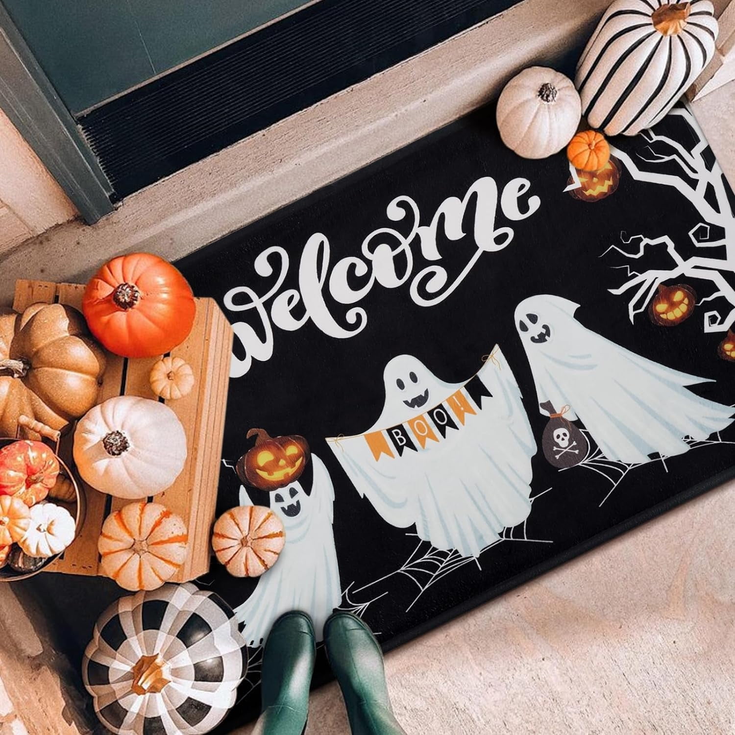BLEUM CADE Halloween Doormat Outdoor,Ghost Welcome Door Mat Outside ...
