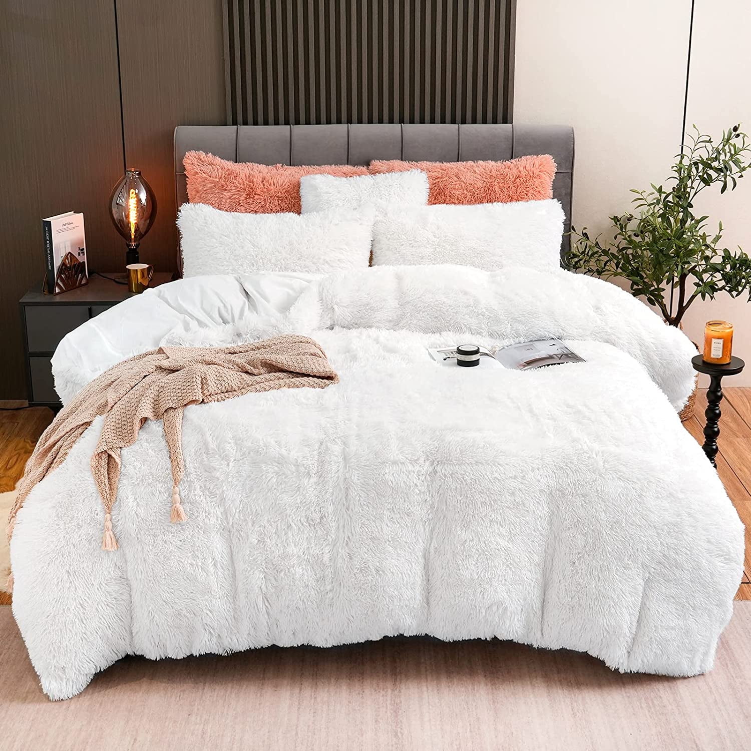 BLEUM CADE Luxury Fluffy Fuzzy King Bedding Comforter Set,3 Pieces ...