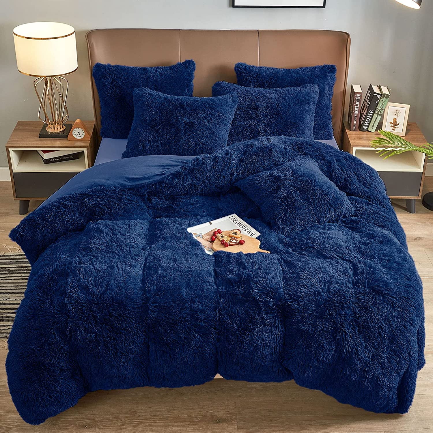 BLEUM CADE Luxury Fluffy Fuzzy King Bedding Comforter Set,4 Pieces ...