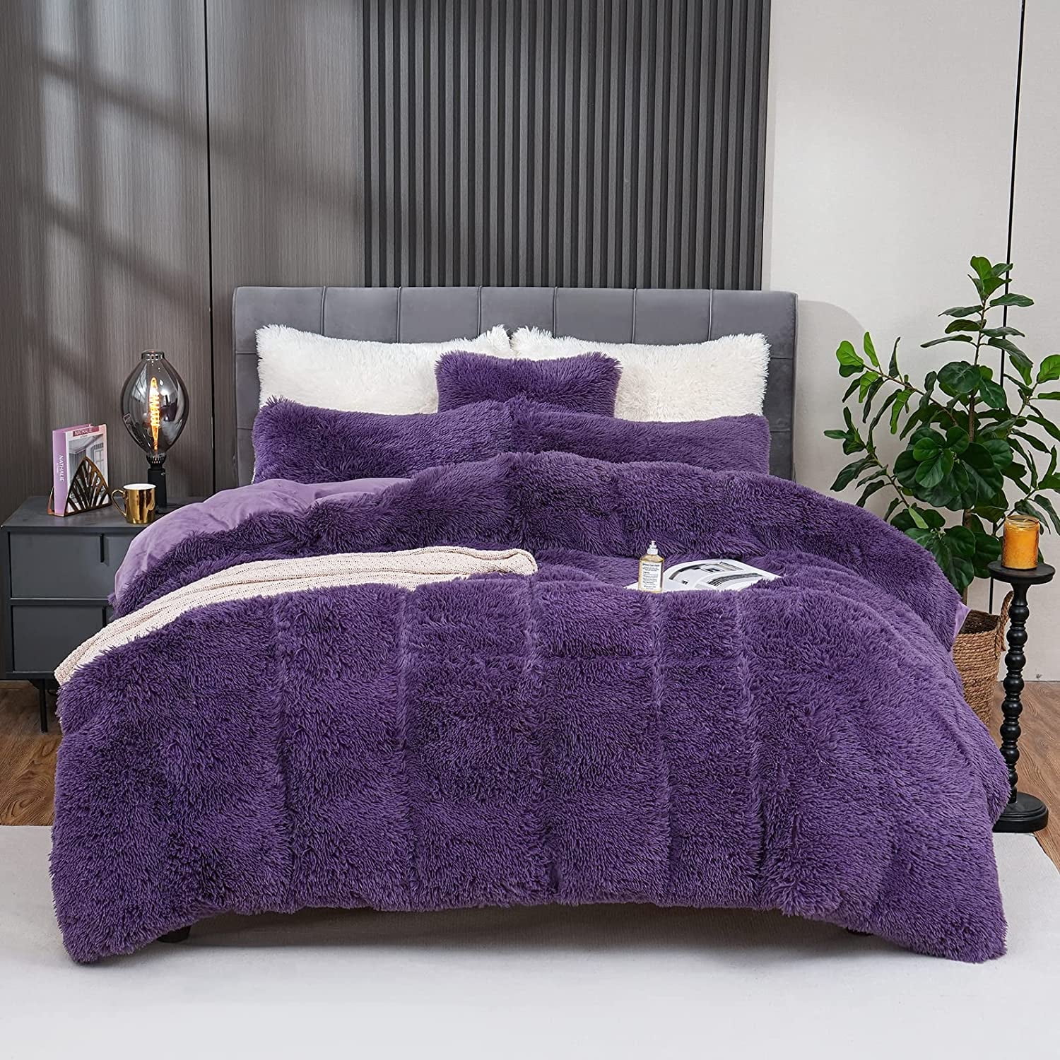 BLEUM CADE Luxury Fluffy Fuzzy Queen Bedding Comforter Set,3 Pieces ...