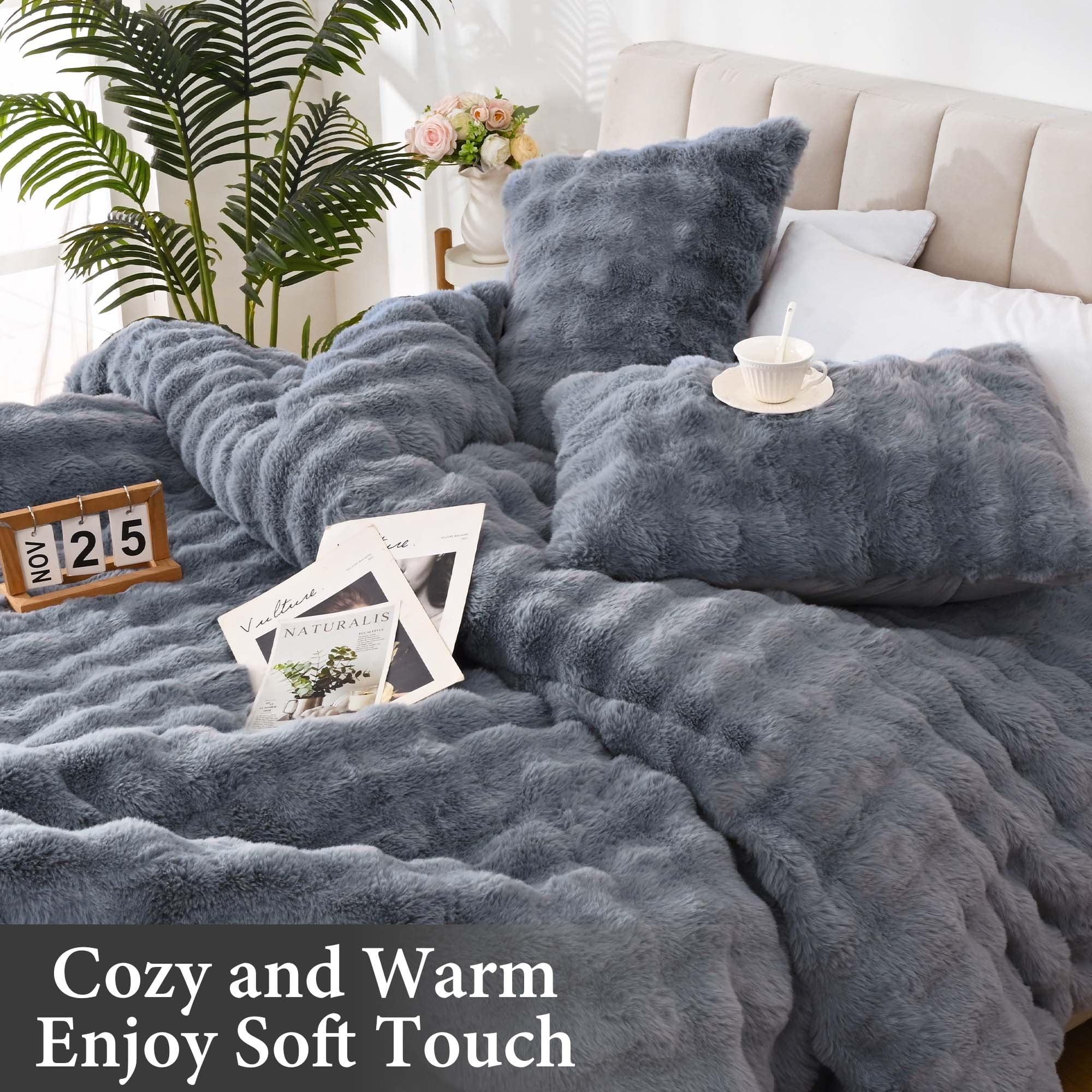 Customer reviews for BLEUM CADE Fluffy Comforter Set King Size,Faux Fur Luxury Fuzzy Bedding ...