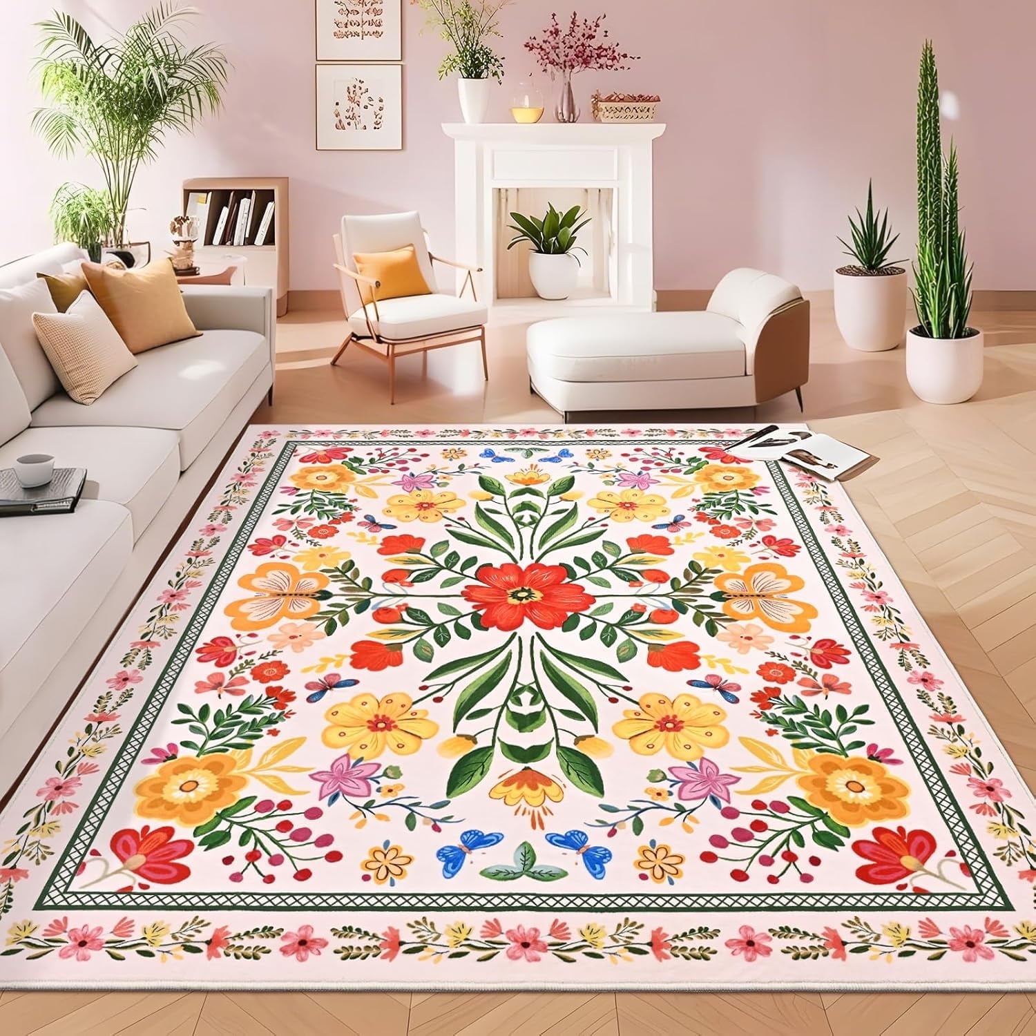 Bleum Cade 5'x7' Area Rugs for Living Room, Boho Floral Rug Ultra Soft ...