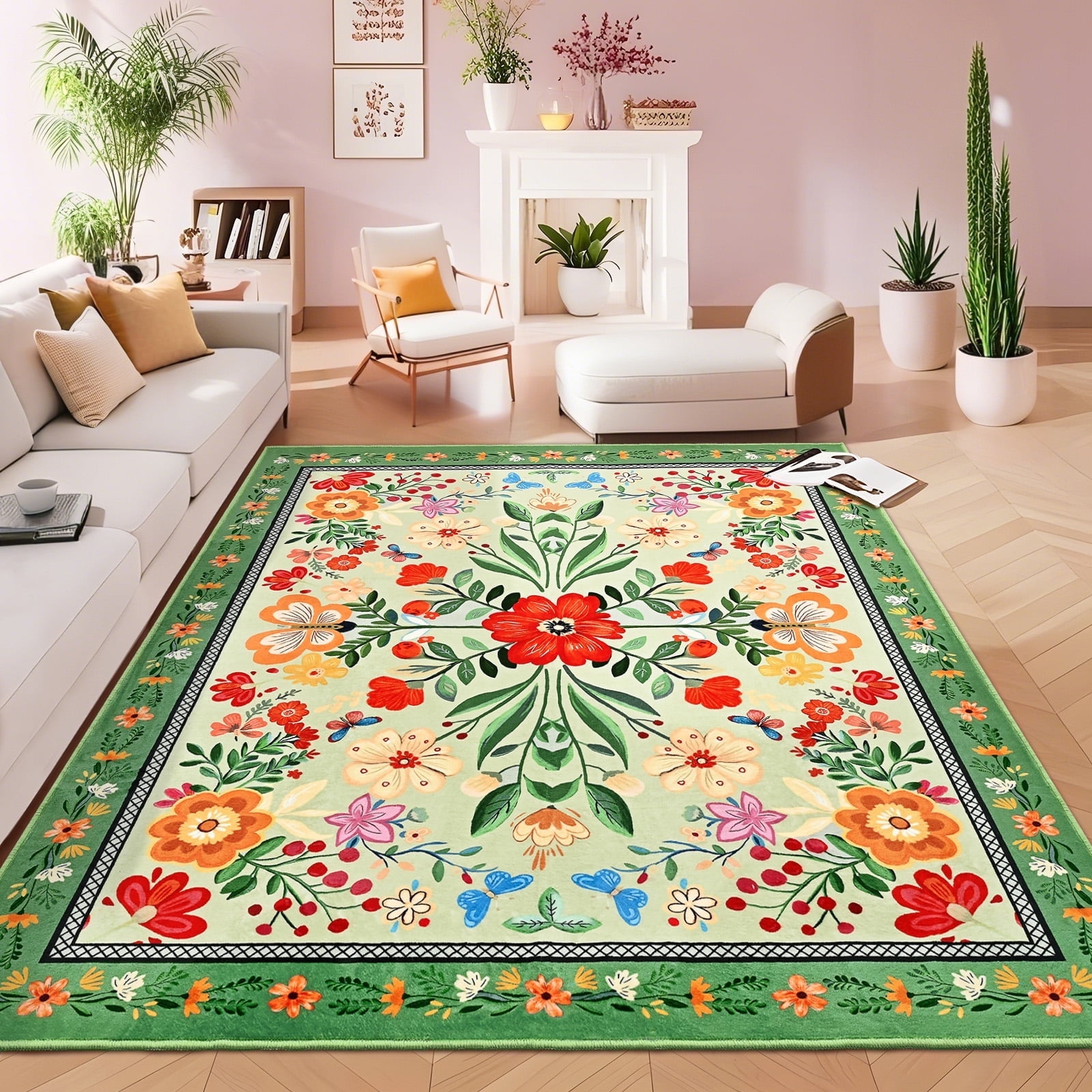 Bleum Cade 5'x7' Area Rugs for Living Room, Boho Floral Rug Ultra Soft ...