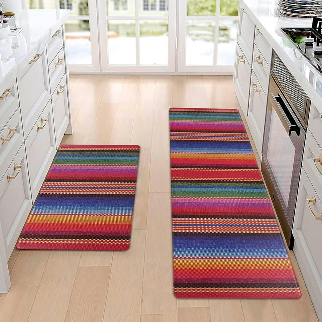 BLEUM CADE Kitchen Rugs, Anti Fatigue Kitchen Mat 2 Pieces,Rainbow ...