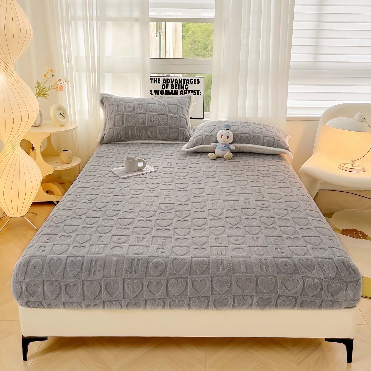 BLEUM CADE Taffeta Plush Fitted Queen Bed Sheet,Machine Washable Deep ...