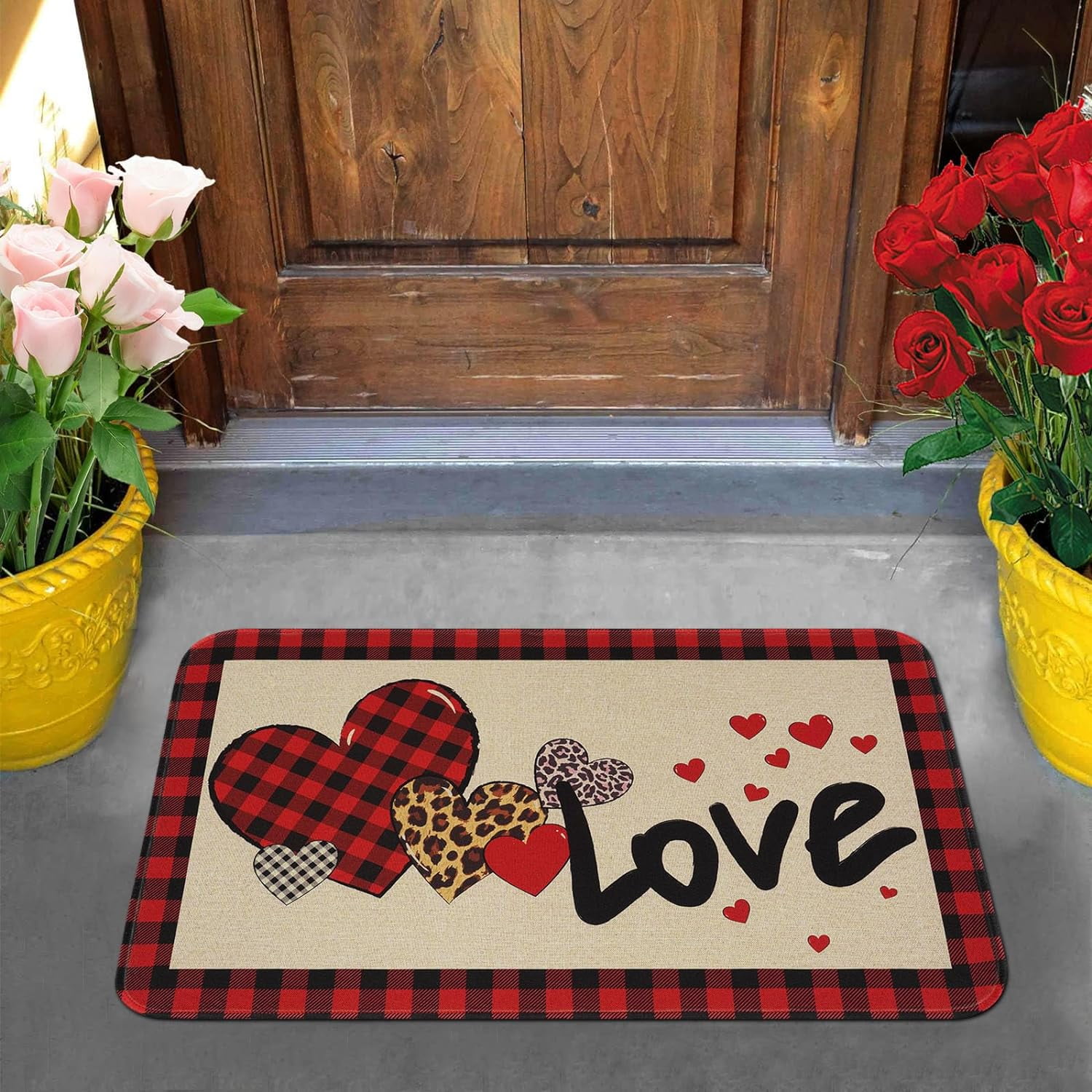 BLEUM CADE Valentines Day Door Mat Outdoor Welcome Mats Buffalo Plaid ...