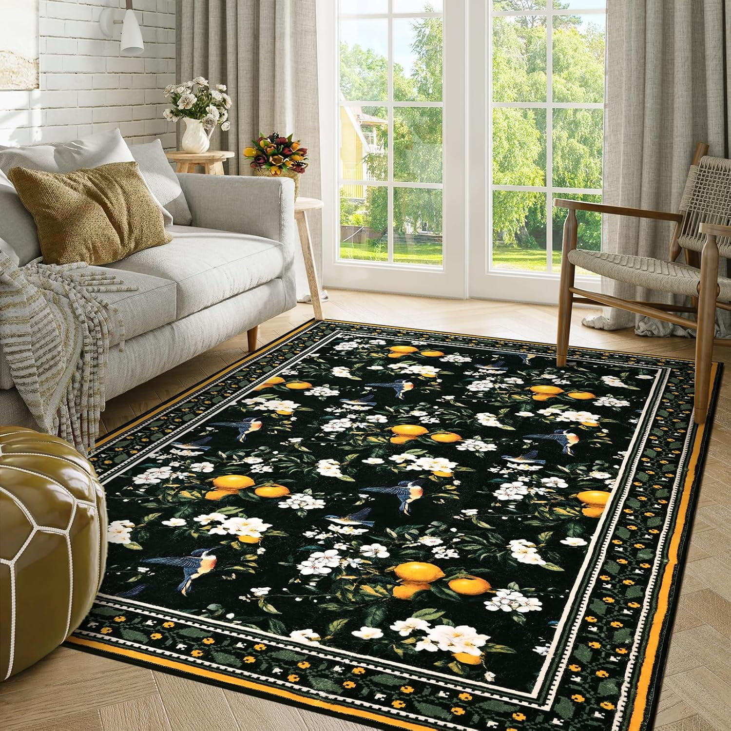 BLEUM CADE Vintage Floral Area Rug 3x5 Hummingbird Washable Non Slip ...