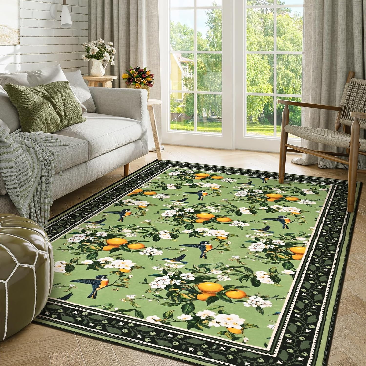 BLEUM CADE Floral Area Rug 3x5 Hummingbird Washable Non Slip Vintage ...