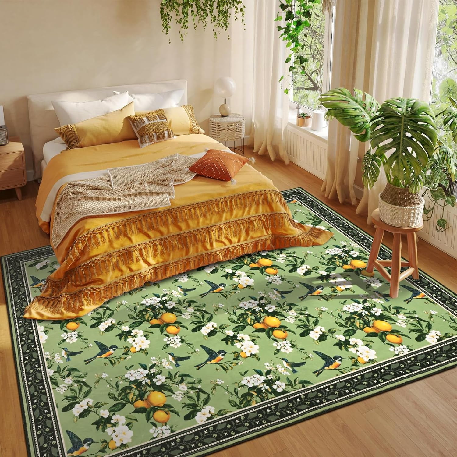 BLEUM CADE Floral Area Rug 5x7 Hummingbird Washable Non Slip Vintage ...