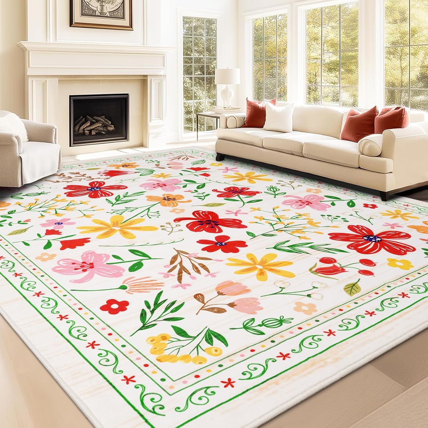 BLEUM CADE 8x10 Area Rug, Floral Rugs for Living Room, Lightweight Non ...