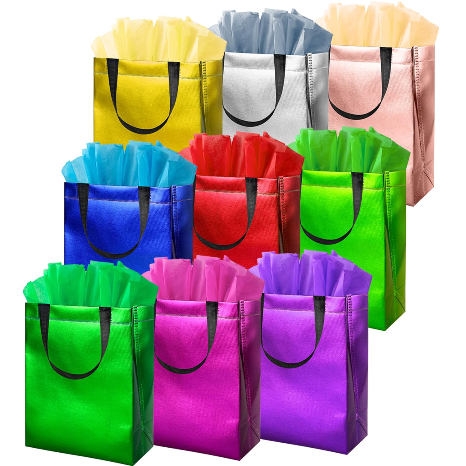 BLEWINDZ Colorful Gift Bags VTF5 with Tissues - 9PCS Reusable Gift Bags ...