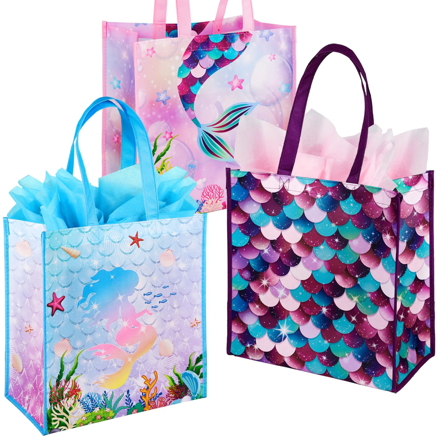BLEWINDZ Large Gift Bags SBF3 with Tissues - 3Pcs Mermaid Girls Kids ...