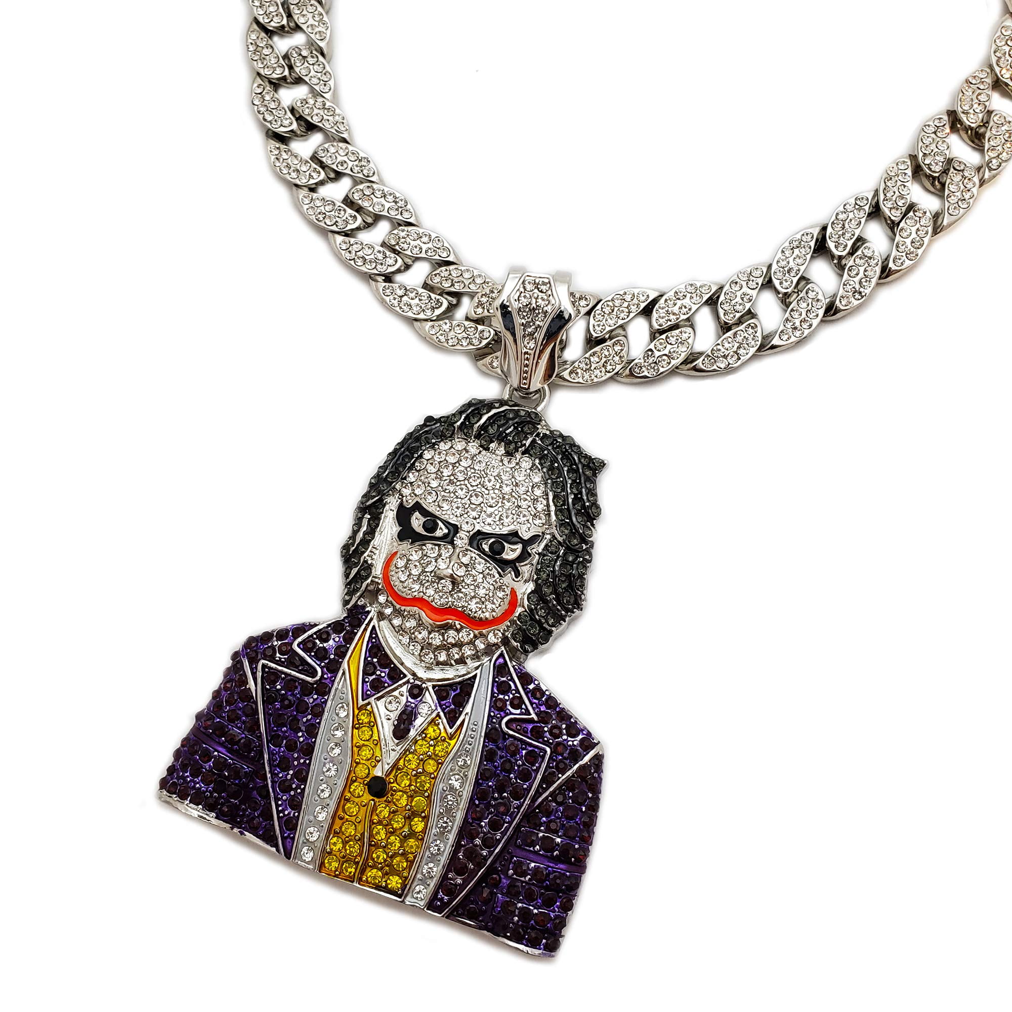 BLINGFACTORY Hip Hop Iced Large Joker w/ 18" Full Iced Miami Cuban ...
