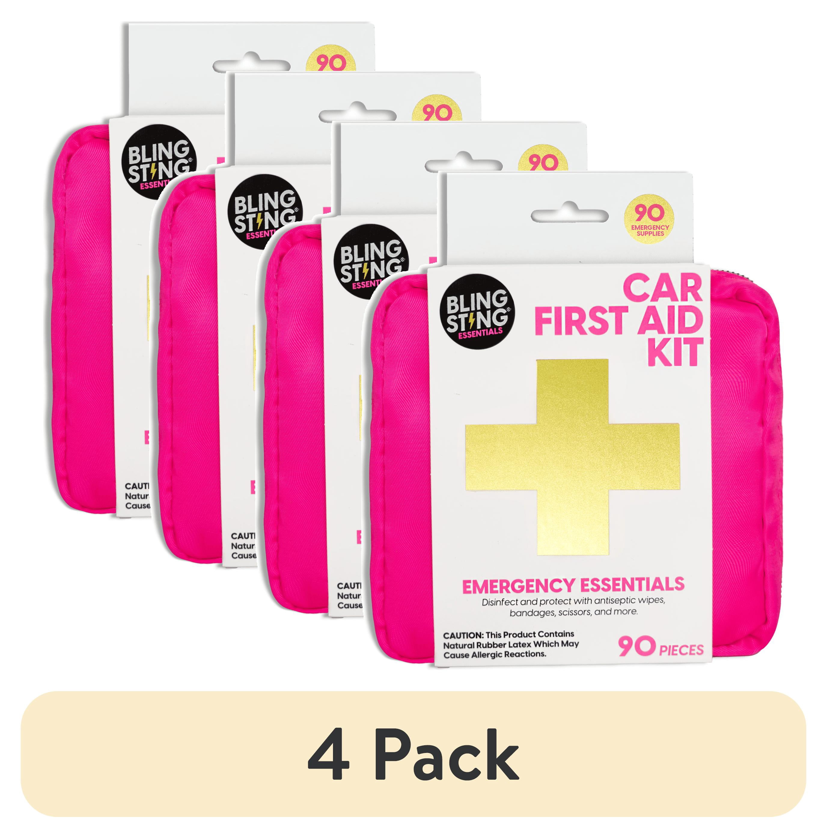 (4 pack) BLINGSTING Car First Aid Kit - 90 Pieces Included, Pink, 1 ...
