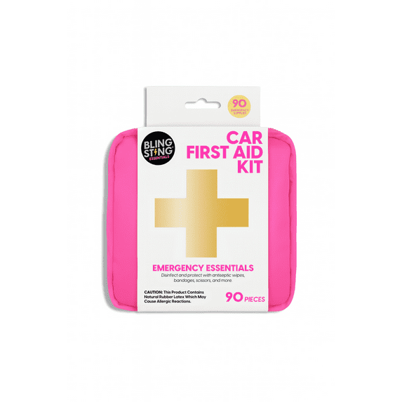 BLINGSTING Car First Aid Kit - 90 Pieces Included, Pink, 1 Count, 5 in ...