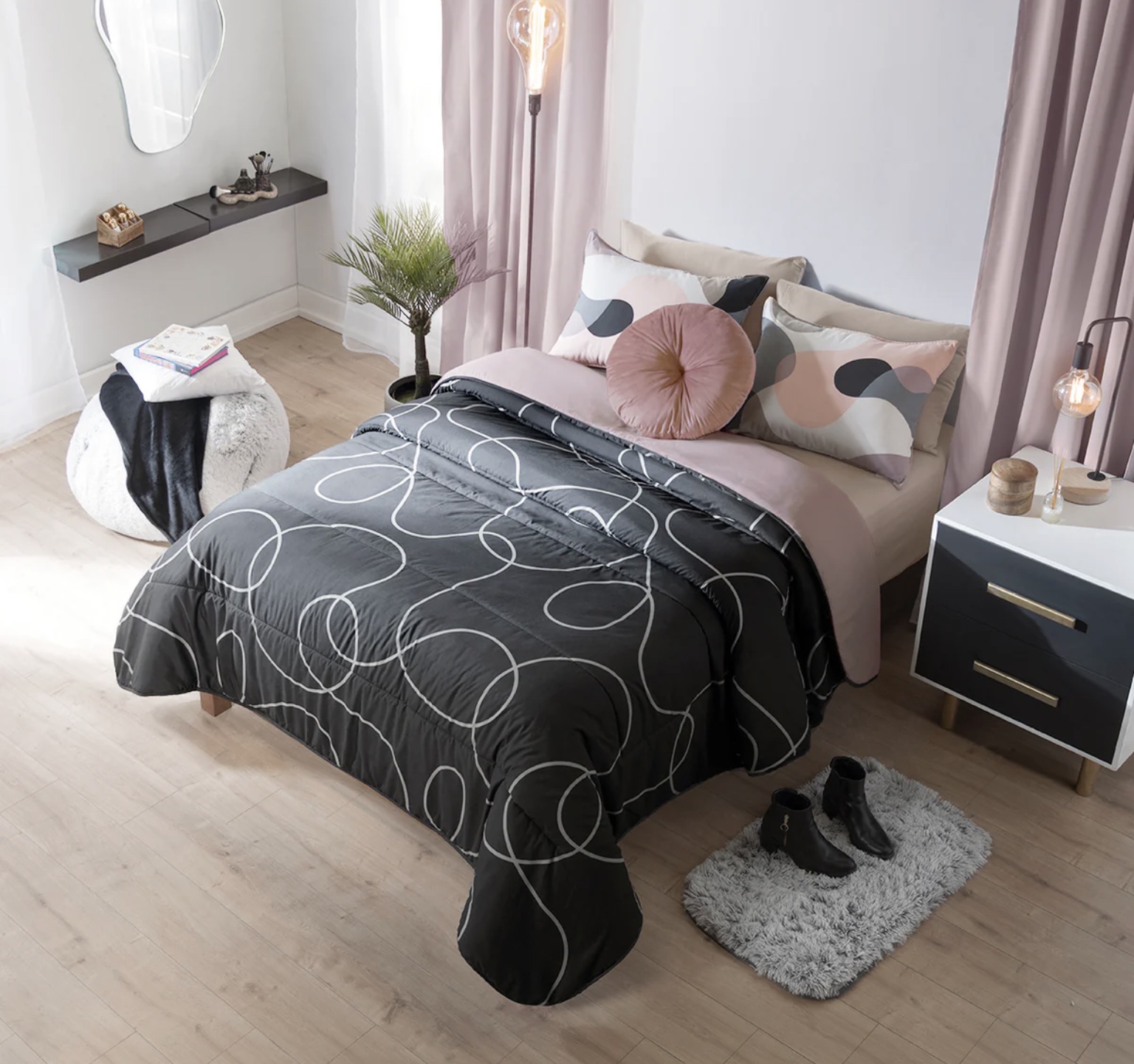 BLISS LINE ART SOFT TEXTURE REVERSIBLE COMFORTER SET 3 PCS TWIN SIZE ...