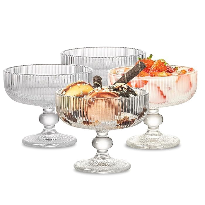 BLISS START Glass Ice Cream Bowls Glass Dessert Cups with Gold Spoon ...
