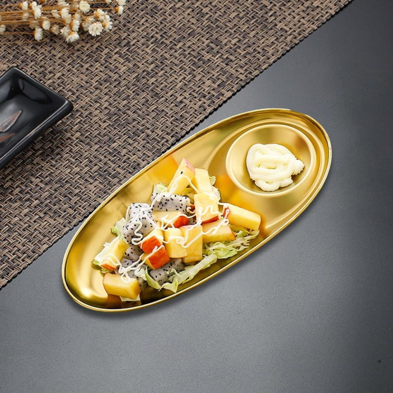 BLISS START Oval Snack Plate Kitchen Stainless Steel Snack Plate Grid ...