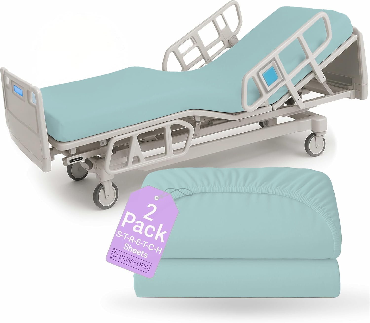 BLISSFORD - 2 Pack Fitted Hospital Bed Sheets with Elastic All Around ...