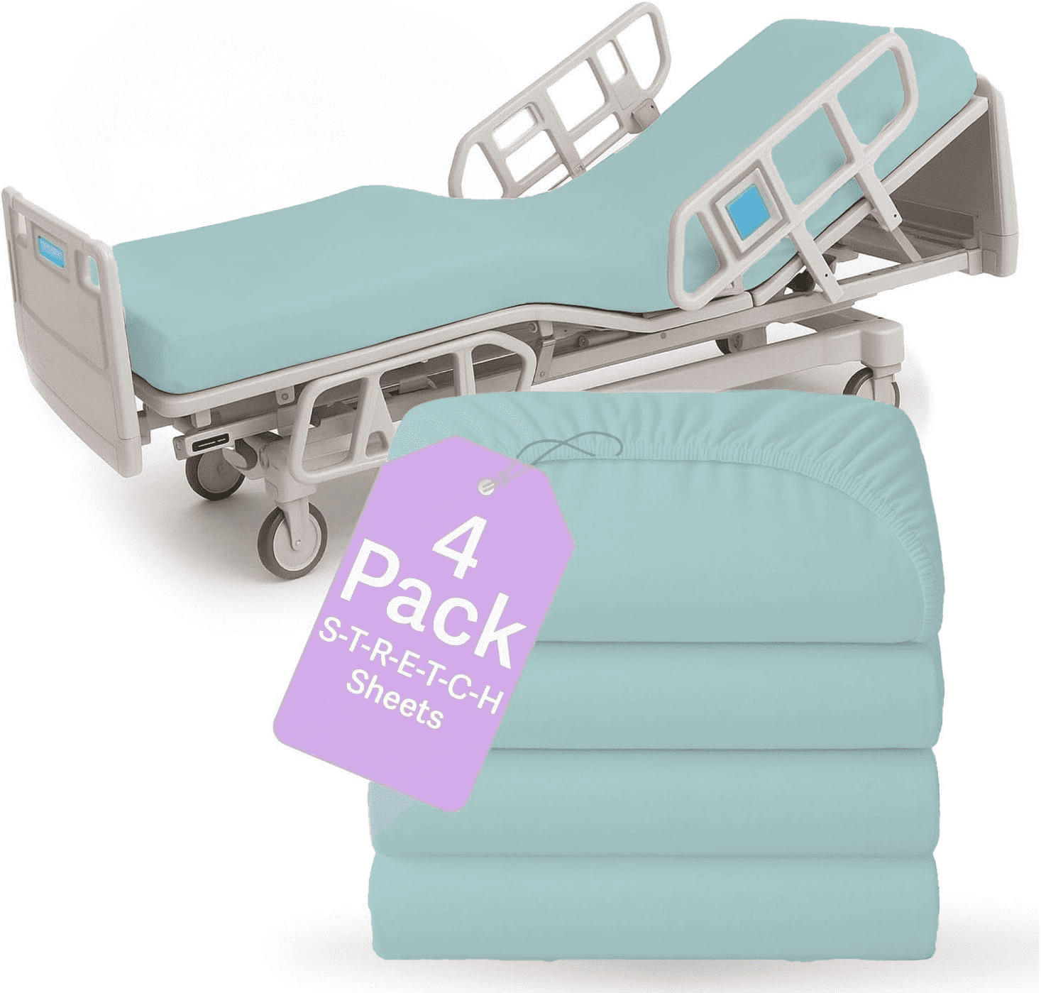 BLISSFORD - 4 Pack Fitted Hospital Bed Sheets with Elastic All Around ...